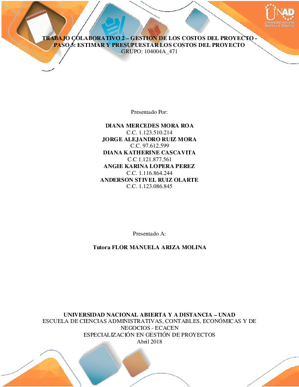 (DOC) TRABAJO COLABORATIVO 2 – GESTION DE LOS COSTOS DEL PROYECTO -PASO ...