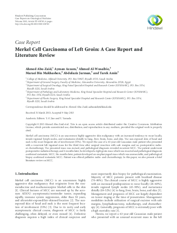 (PDF) Merkel Cell Carcinoma of Left Groin: A Case Report and Literature Review | Ayman Azzam ...