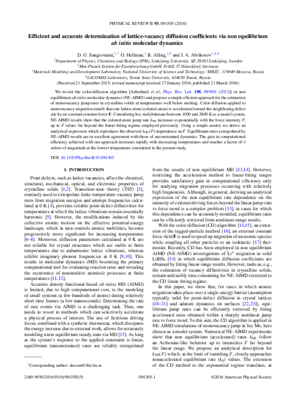 (PDF) Efficient and accurate determination of lattice-vacancy diffusion coefficients via non ...