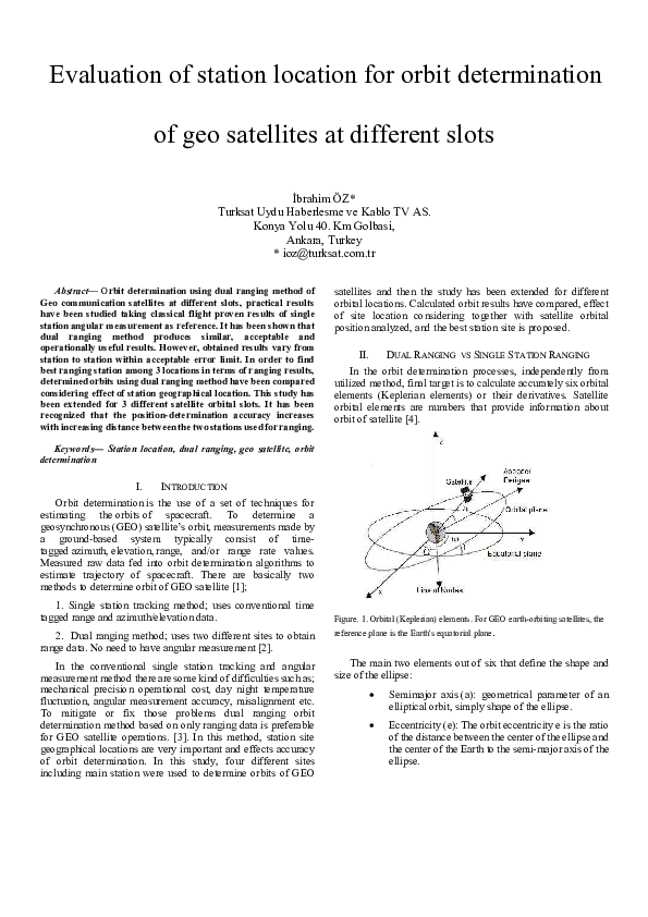 Pdf Evaluation Of Station Location For Orbit Determination Of Geo