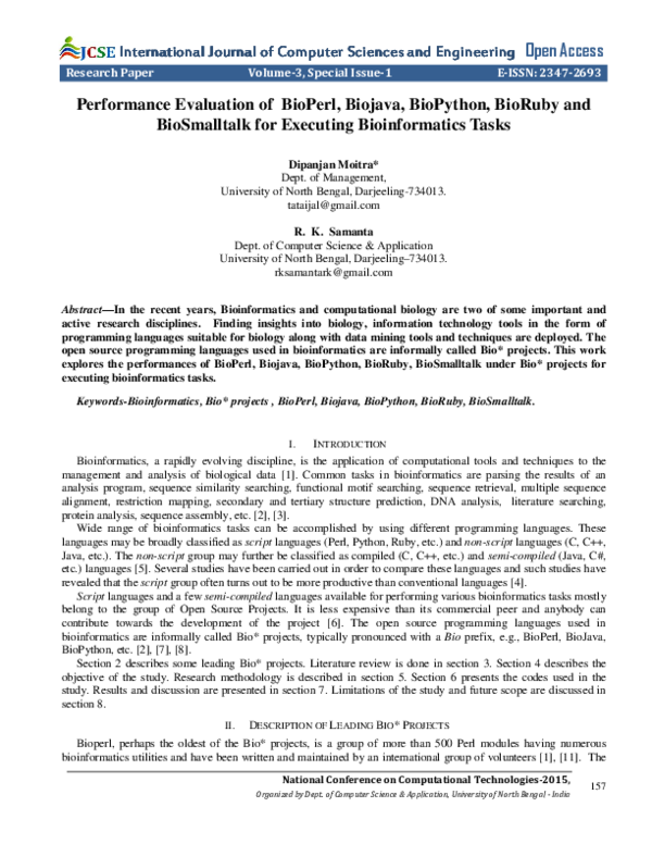 (PDF) Performance Evaluation of BioPerl, Biojava, BioPython, BioRuby and BioSmalltalk for ...