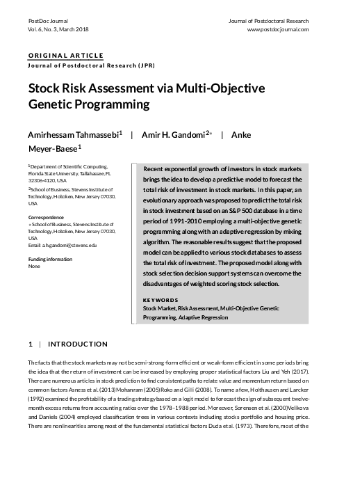 Pdf Stock Risk Assessment Via Multi Objective Genetic Programming