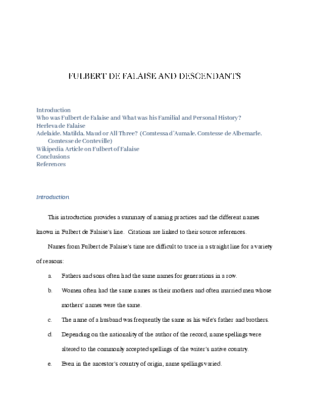 (PDF) Fulbert de Falaise and Descendants