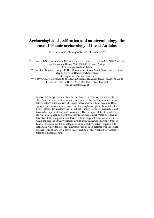 (PDF) Archaeological classification and ontoterminology: the case of Islamic archaeology of the ...