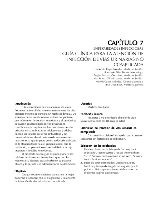 (PDF) ENFERMEDADES INFECCIOSAS GUÍA CLÍNICA PARA LA ATENCIÓN DE INFECCIÓN DE VÍAS URINARIAS NO ...