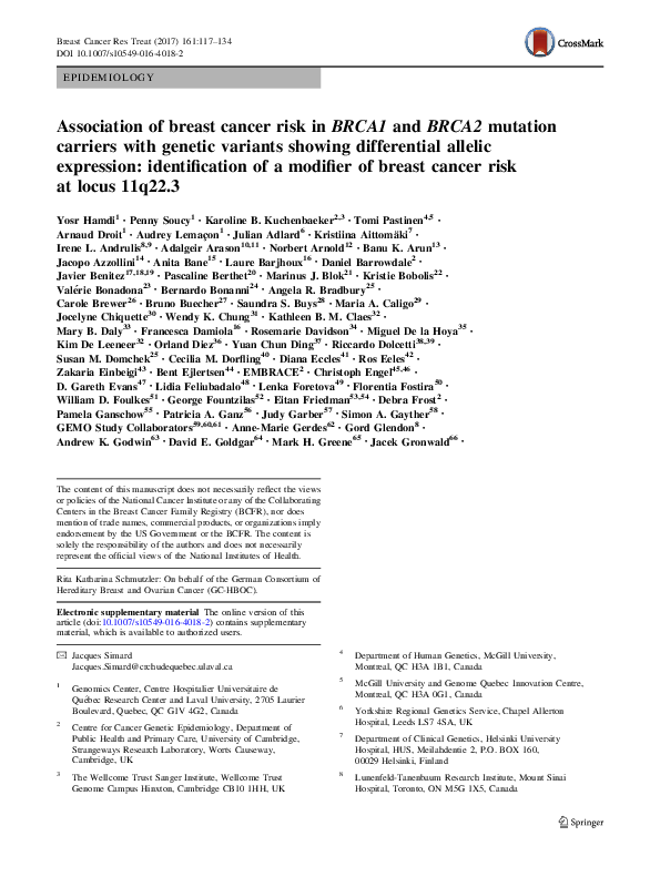 Pdf Association Of Breast Cancer Risk In Brca1 And Brca2 Mutation