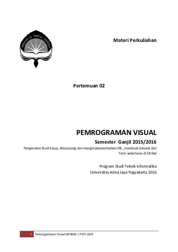 (PDF) Pemrograman Visual 02 C#.Net