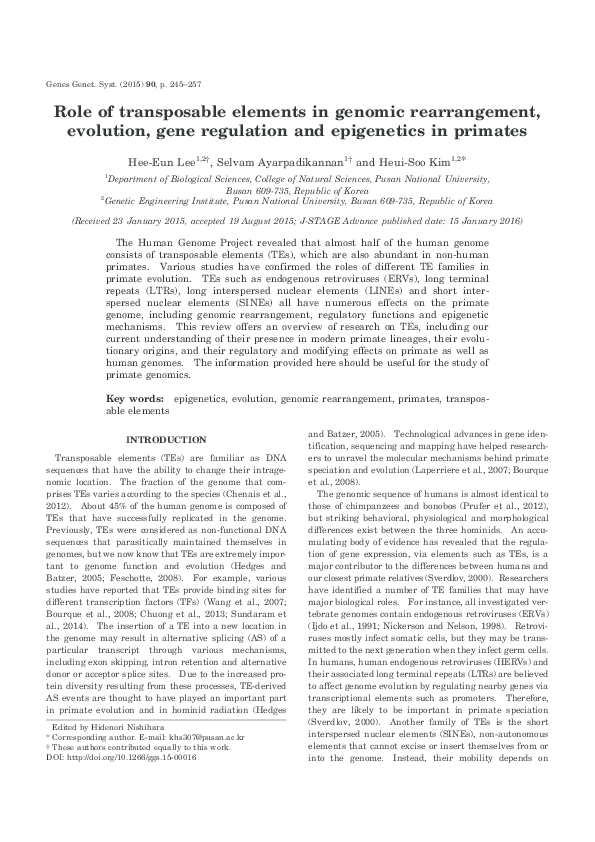 (PDF) Role of transposable elements in genomic rearrangement, evolution, gene regulation and ...