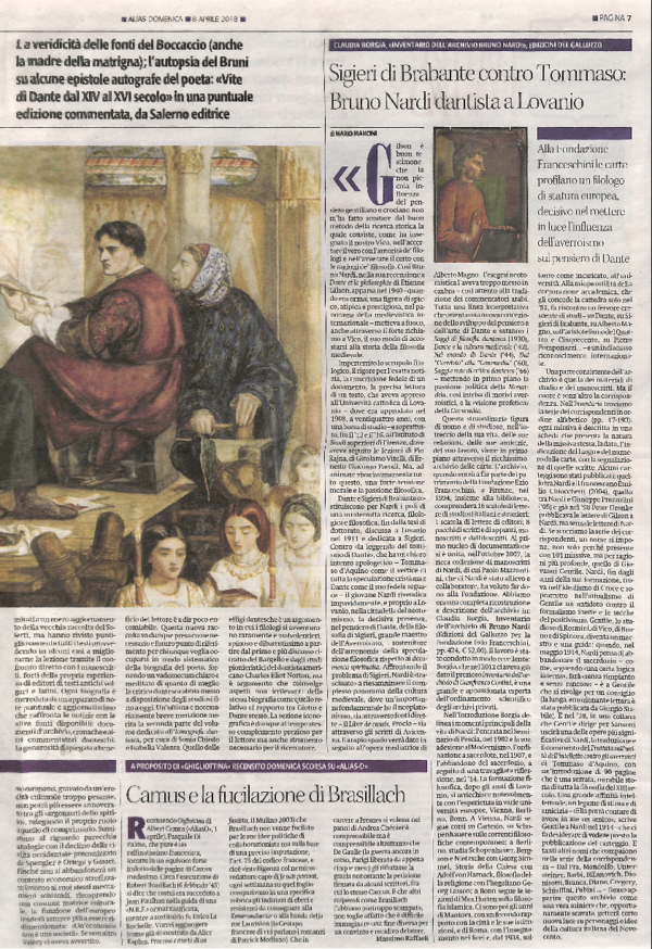 (PDF) Alias - Il manifesto: «Sigieri di Brabante contro Tommaso: Bruno ...