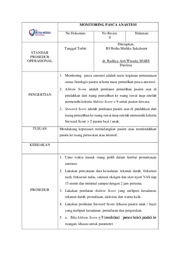 (DOC) SPO MONITORING PASCA ANASTESI
