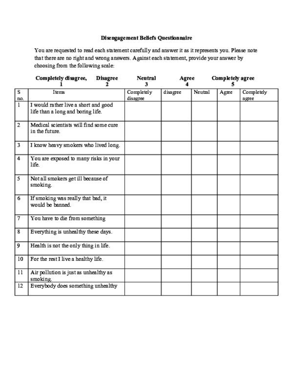 (PDF) Disengagement Beliefs Questionnaire