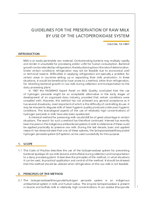 (PDF) GUIDELINES FOR THE PRESERVATION OF RAW MILK BY USE OF THE ...