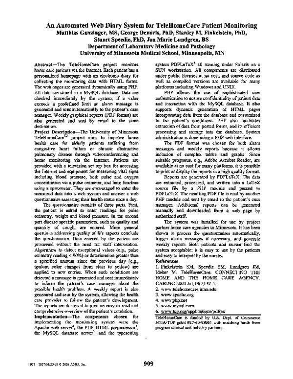 (PDF) An Automated Web Diary System for TeleHomeCare Patient Monitoring