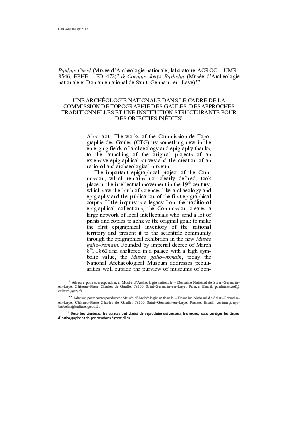 (PDF) Une archéologie nationale dans le cadre de la Commmission de Topographie des Gaules : des ...