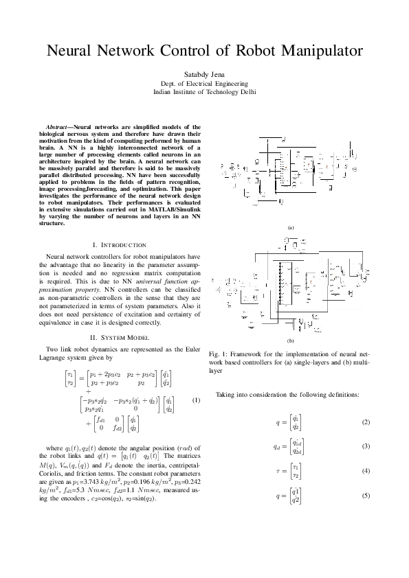 (PDF) Neural Network Control of Robot Manipulator (PDF) Neural Network Control of Robot Manipulator