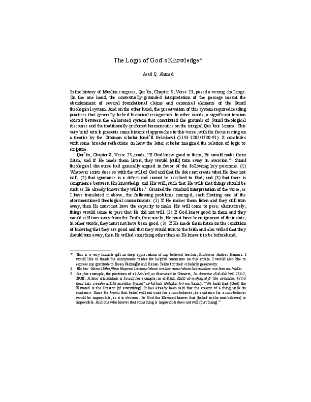 (PDF) The Logic of God's Knowledge