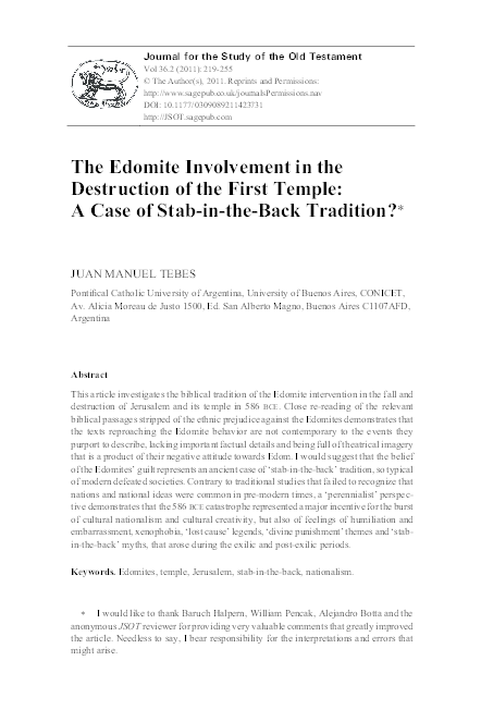 (PDF) The Edomite Involvement in the Destruction of the First Temple: A ...