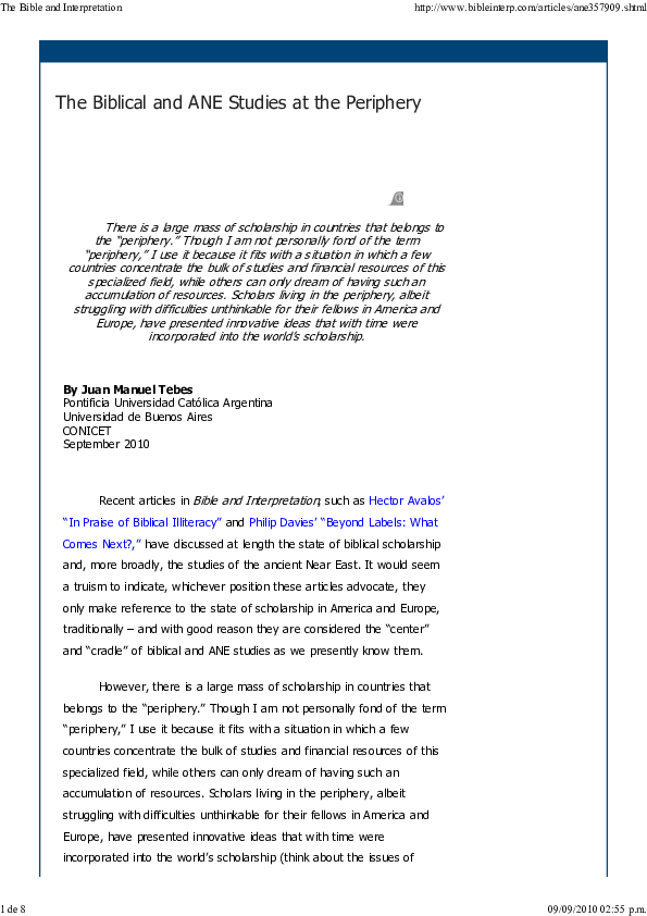 (PDF) The Biblical and ANE Studies at the Periphery