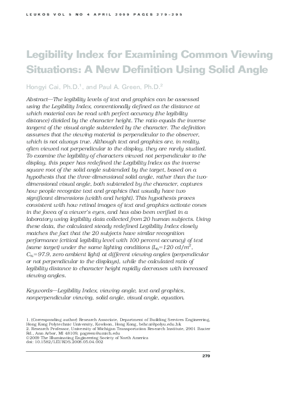 (PDF) Legibility Index for Examining Common Viewing Situations: A New ...