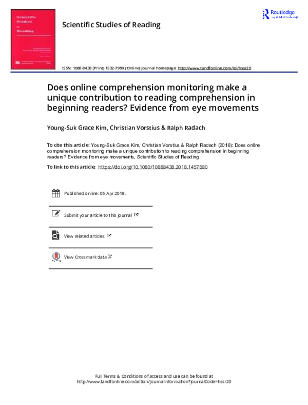Pdf Does Online Comprehension Monitoring Make A Unique Contribution To Reading Comprehension
