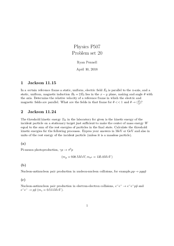 (PDF) Solution to Jackson Electrodynamics 11.15, 11.24. | Ryan Pennell ...