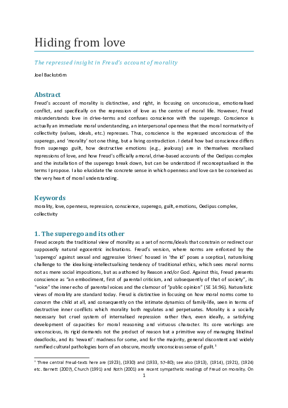 (PDF) Hiding from love The repressed insight in Freud's account of morality