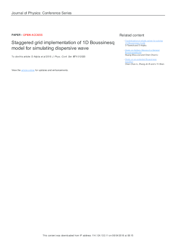 (PDF) Staggered grid implementation of 1D Boussinesq model for simulating dispersive wave