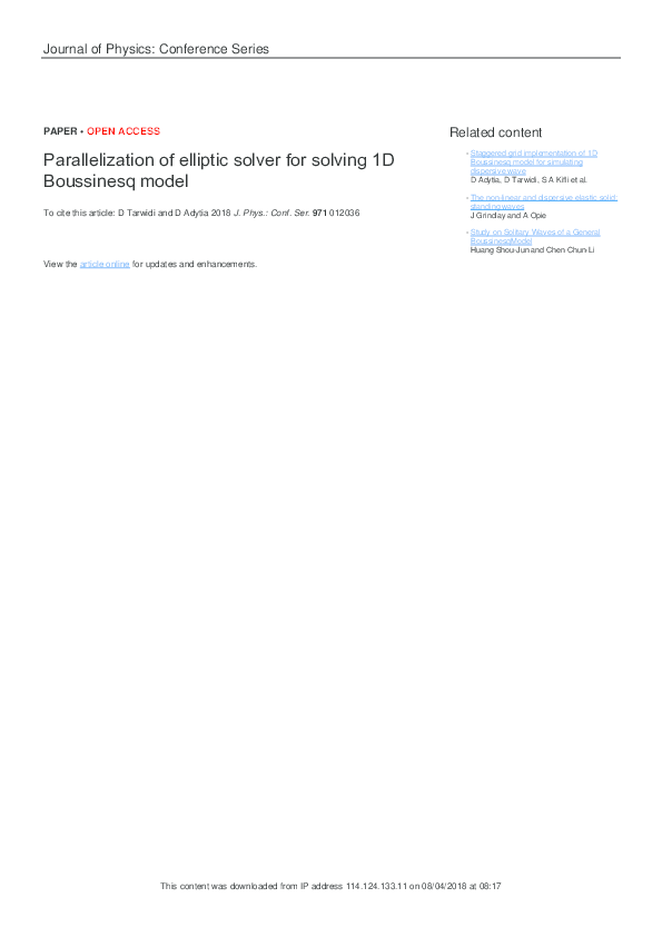 Pdf Parallelization Of Elliptic Solver For Solving 1d Boussinesq
