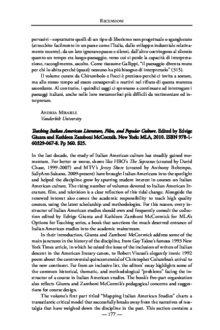 (PDF) Teaching Italian American Literature, Film, and Popular Culture ...