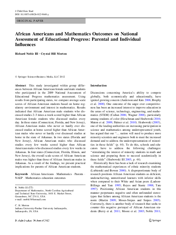 (PDF) African Americans and Mathematics Outcomes on National Assessment ...