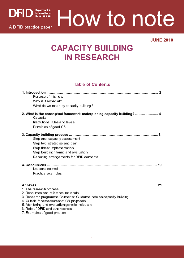 (PDF) How to note A DFID practice paper CAPACITY BUILDING IN RESEARCH ...
