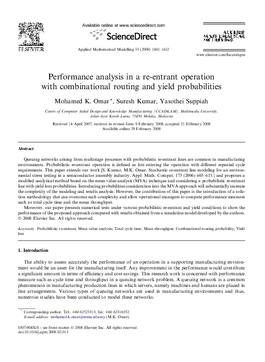 Pdf Performance Analysis In A Re Entrant Operation With Combinational Routing And Yield