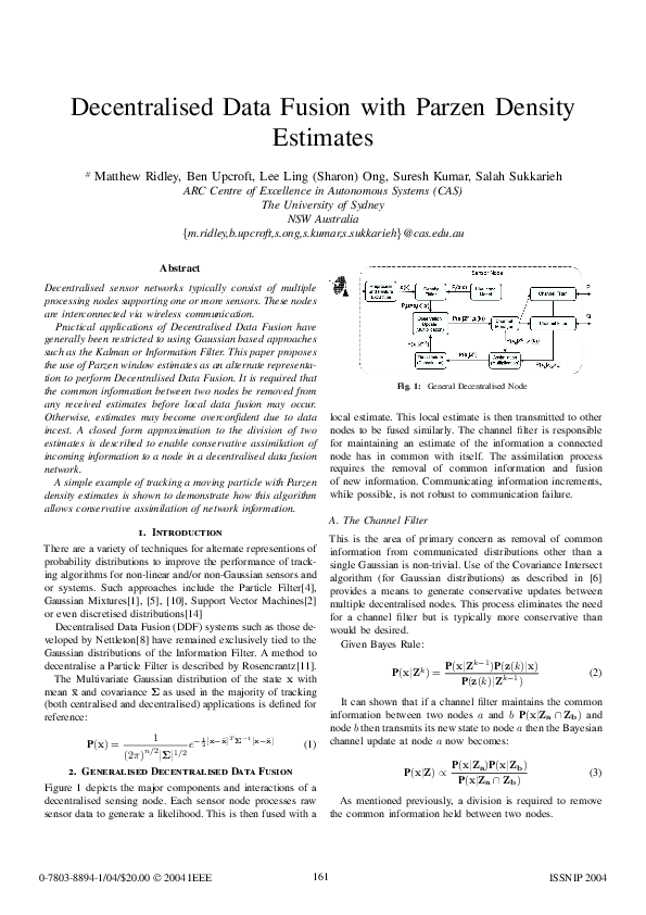 (PDF) Decentralised Data Fusion with Parzen Density Estimates