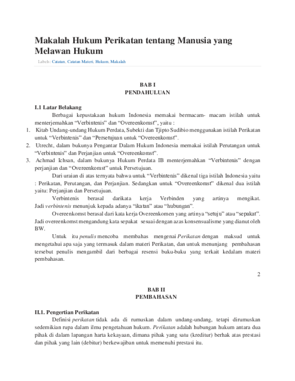 (DOC) Makalah Hukum Perikatan tentang Manusia yang Melawan Hukum