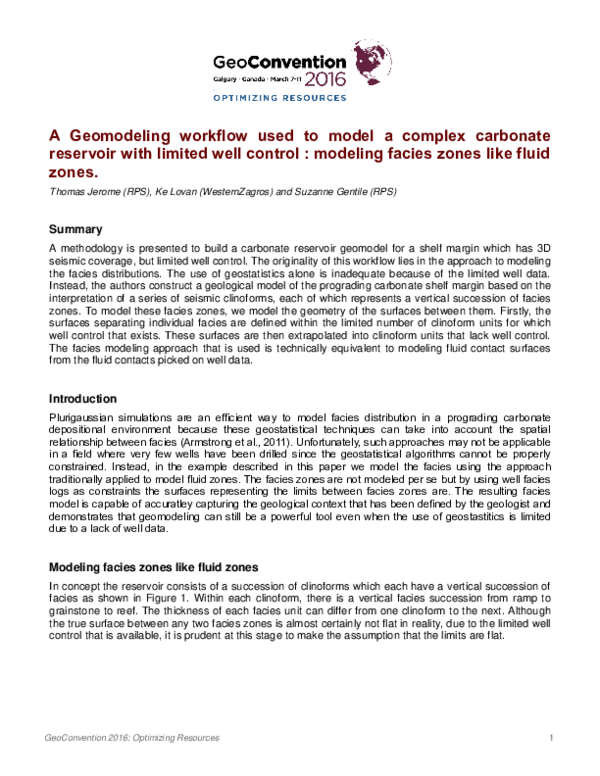 Pdf A Geomodeling Workflow Used To Model A Complex Carbonate