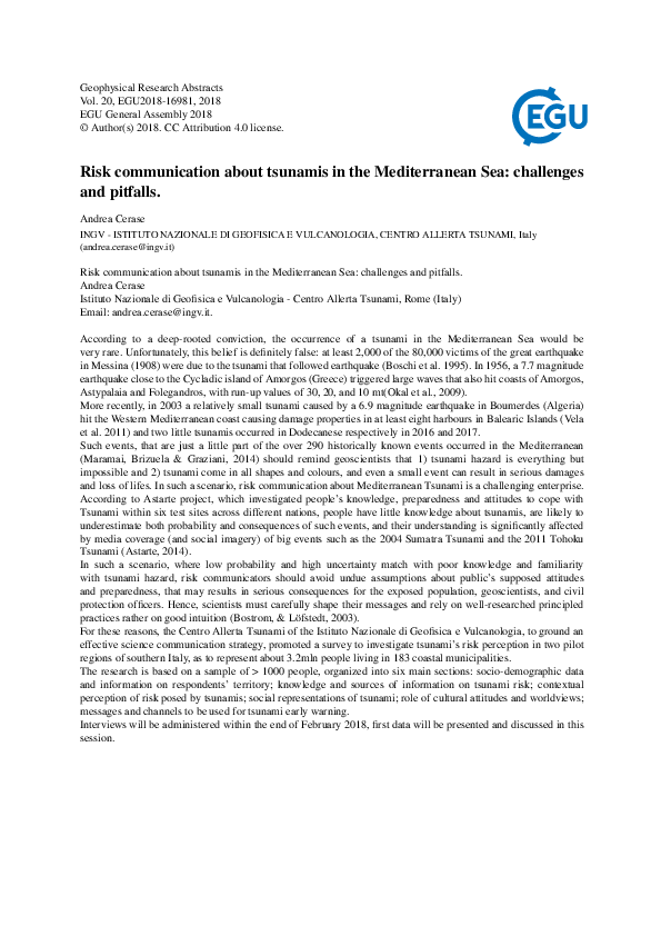 (PDF) Risk communication about tsunamis in the Mediterranean Sea ...