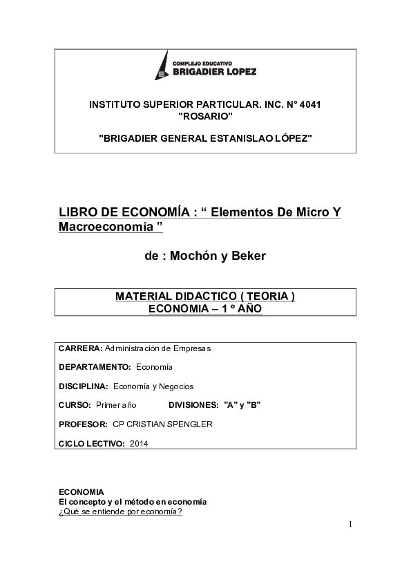 (PDF) LIBRO DE ECONOMÍA : " Elementos De Micro Y Macroeconomía " de : Mochón y Beker MATERIAL ...