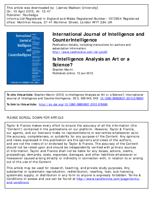 (PDF) Is Intelligence Analysis an Art or a Science?