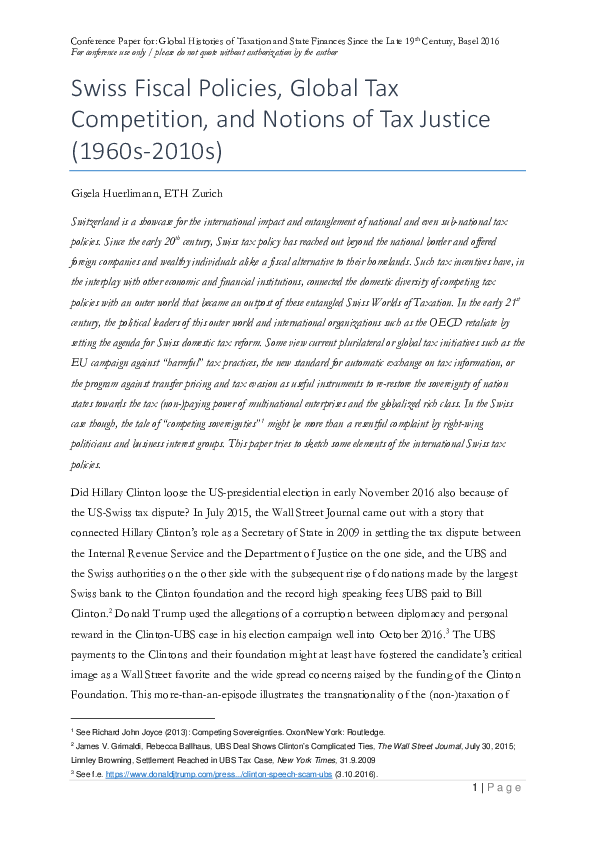 (PDF) Swiss Fiscal Policies, Global Tax Competition, and Notions of Tax ...