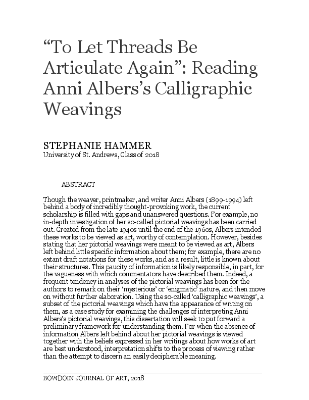 (PDF) “To Let Threads Be Articulate Again”: Reading Anni Albers’s ...