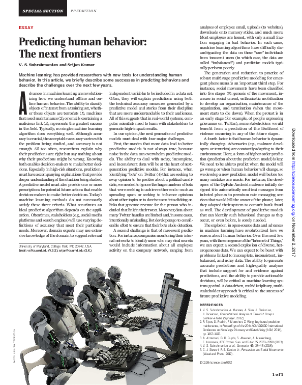 (PDF) Predicting human behavior: The next frontiers