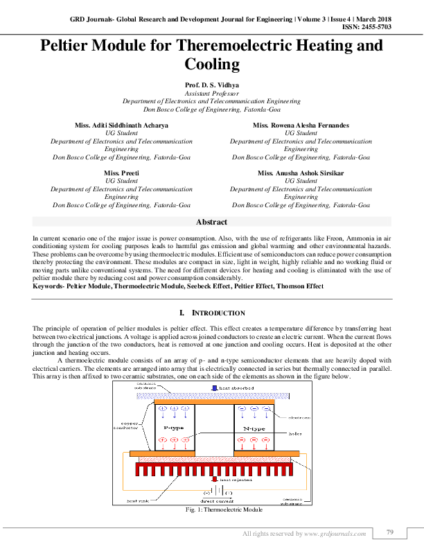 (PDF) Peltier Module for Theremoelectric Heating and Cooling