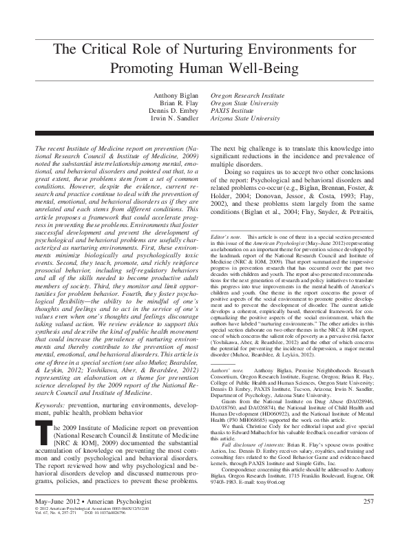 (PDF) Nurturing environments and the next generation of prevention research