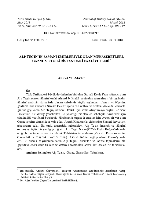(PDF) ALP TEGİN’İN SÂMÂNÎ EMÎRLERİYLE OLAN MÜNASEBETLERİ, GAZNE VE ...