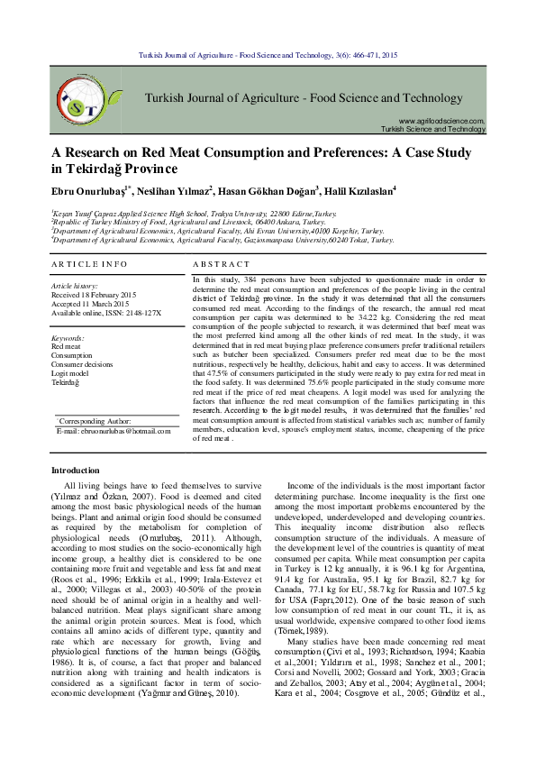 (PDF) A Research on Red Meat Consumption and Preferences: A Case Study ...