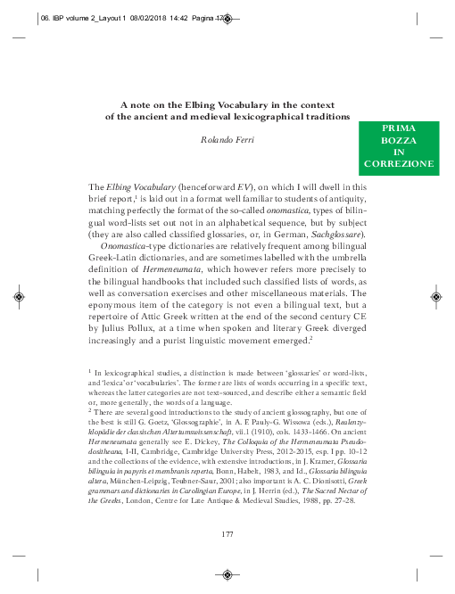 (PDF) A note on the Elbing Vocabulary in the context of the ancient and ...