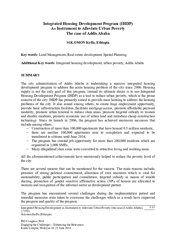 (PDF) Integrated Housing Development Program (IHDP) As Instrument to ...