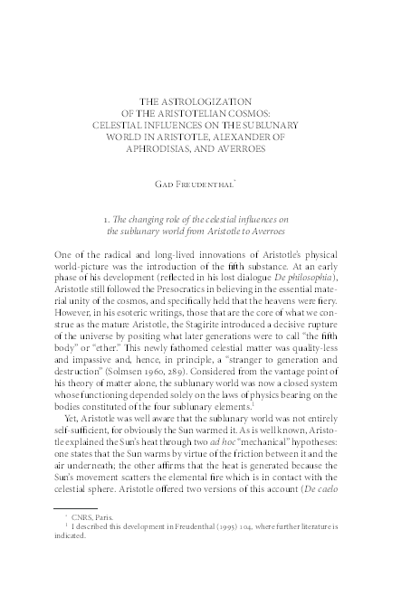 (PDF) Gad Freudenthal, “The Astrologization of the Aristotelian Cosmos ...