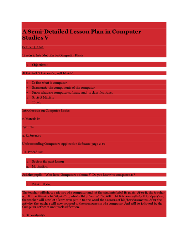 (DOC) A Semi-Detailed Lesson Plan in Computer Studies V