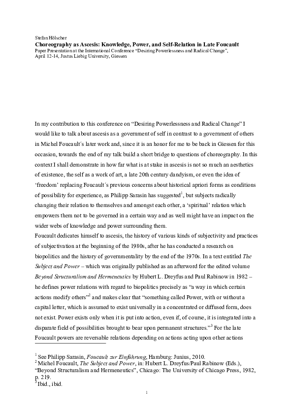 (PDF) Choreography as Ascesis: Knowledge, Power, and Self-Relation in ...